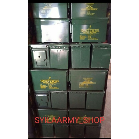 Jual kotak kaleng amunisi/box kaleng munisi/bekas peluru Pindad/tempat ...