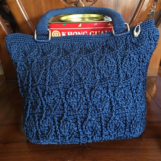 Jual Tas tote rajut hand made home besar warna biru dongker buatan ...