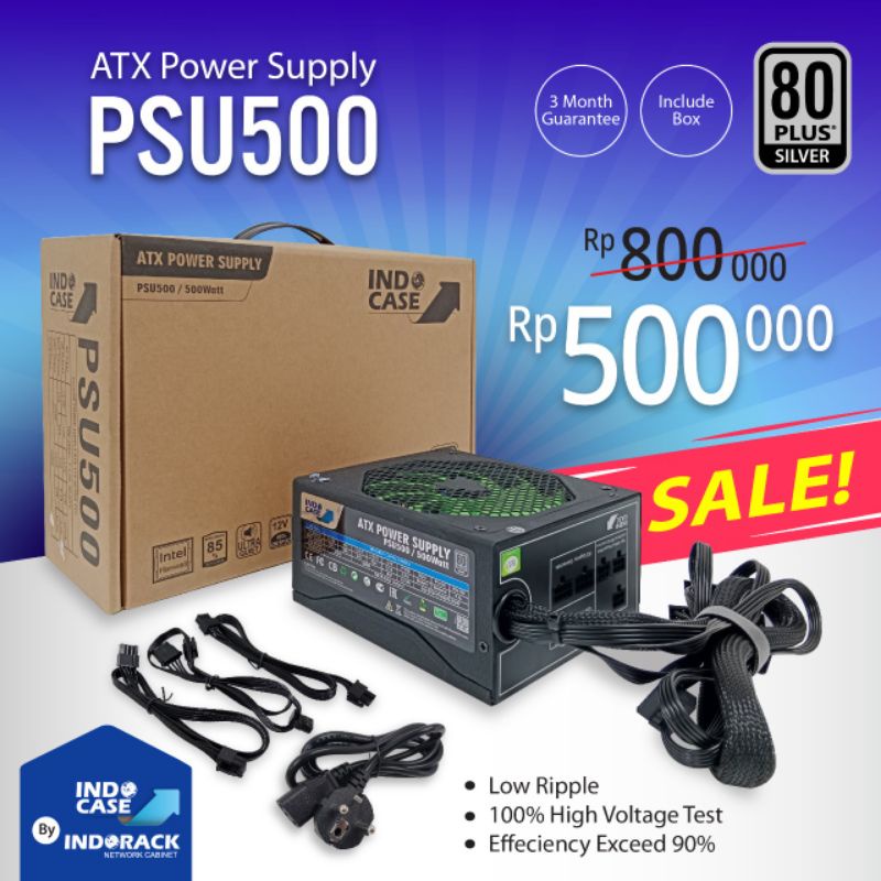 Jual PSU500 PSU 500W PURE 80+ SILVER Power Supply 500 Watt with MODULAR CABLE | Shopee Indonesia
