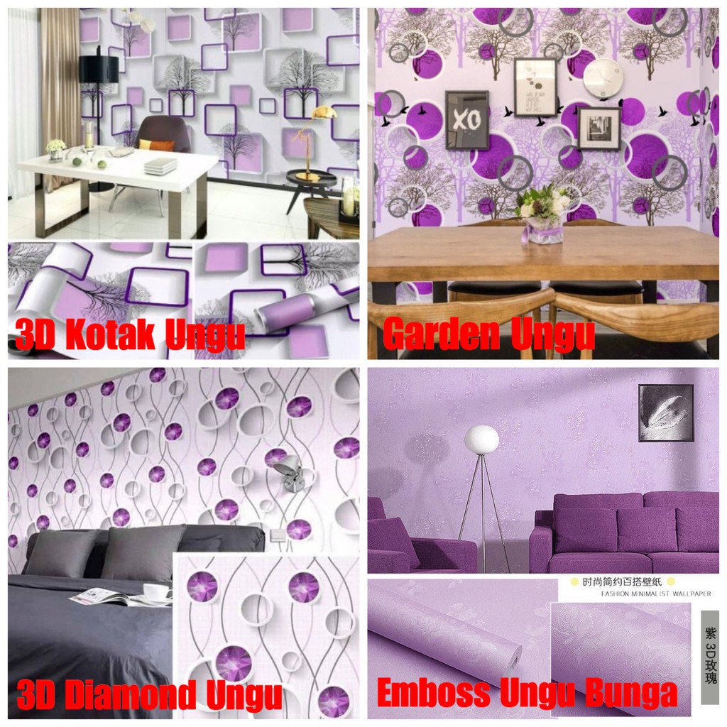 Jual Wallpaper Dinding Motif Tema Kotak Salur Gelombang Bunga 3D Ungu Ukuran 45cm X 10m | Shopee ...