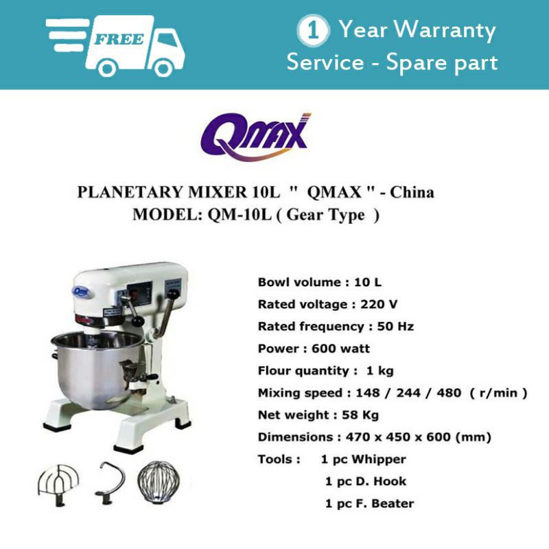 Jual Planetary Mixer 10 L QMax Model : QM - 10 L ( Gear Type ) | Shopee ...