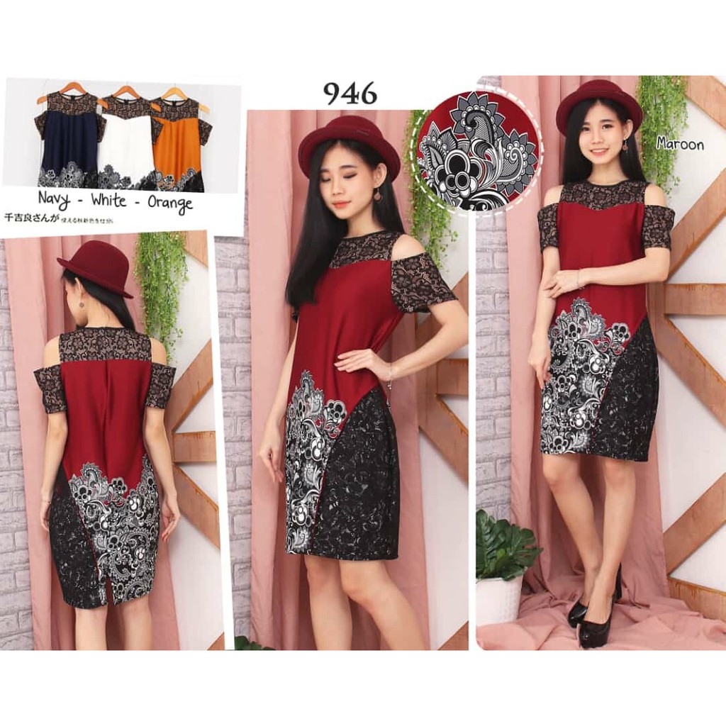 Jual DRESS_2923 DRESS BATIK MODEL SPAN / DRESS SCUBA KOMBINASI BRUKAT / DRESS MINI BRUKAT ...