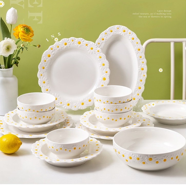 Jual Piring Mangkuk Daisy Estetik/ Daisy Tableware Ceramic/ Piring ...