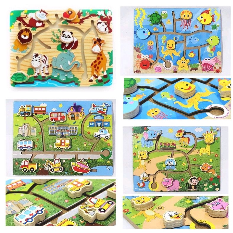 Jual Mainan edukasi kayu edukatif anak Maze animal wajah hewan Labirin ...