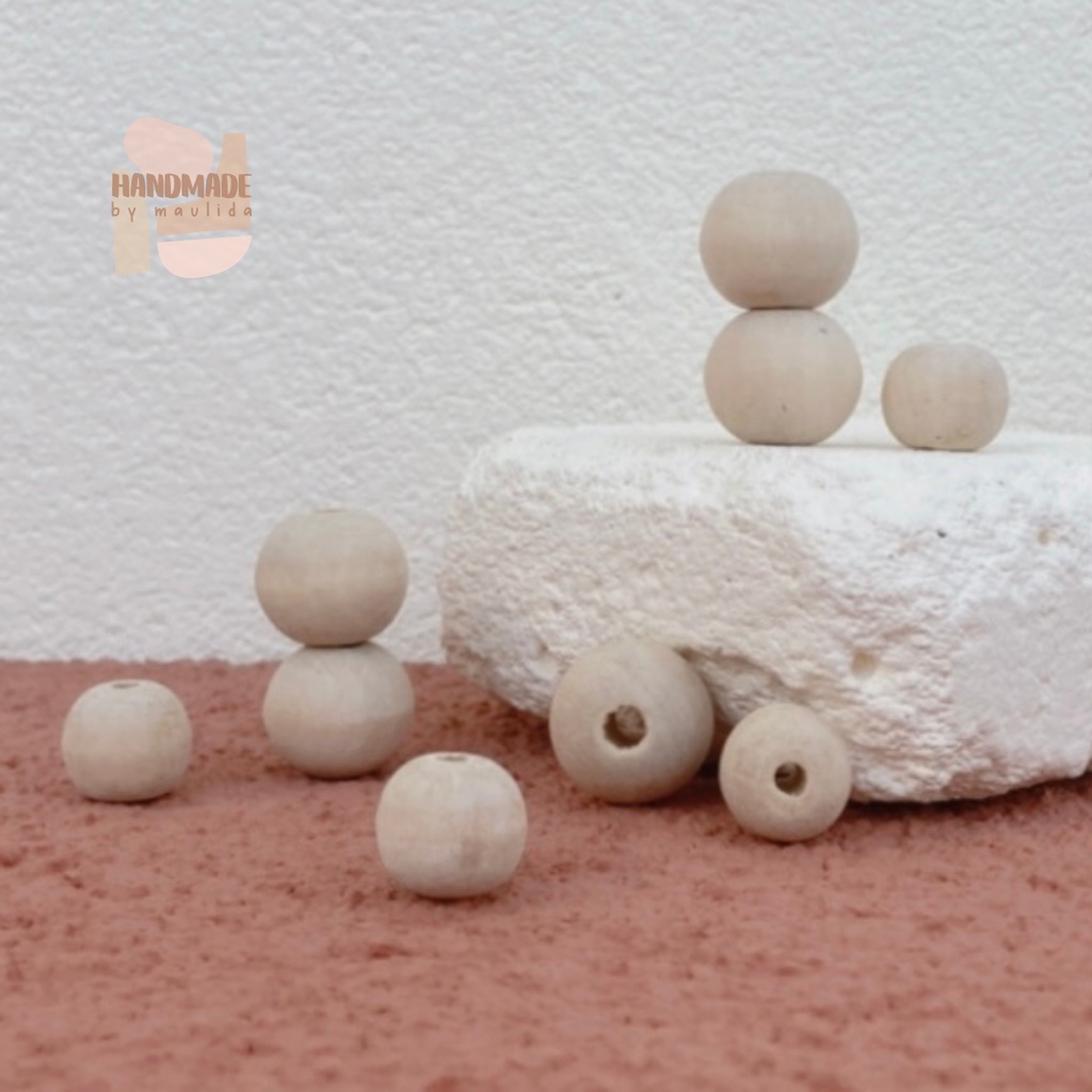 Jual Wooden Beads Manik Kayu Bulat Warna Natural | Shopee Indonesia