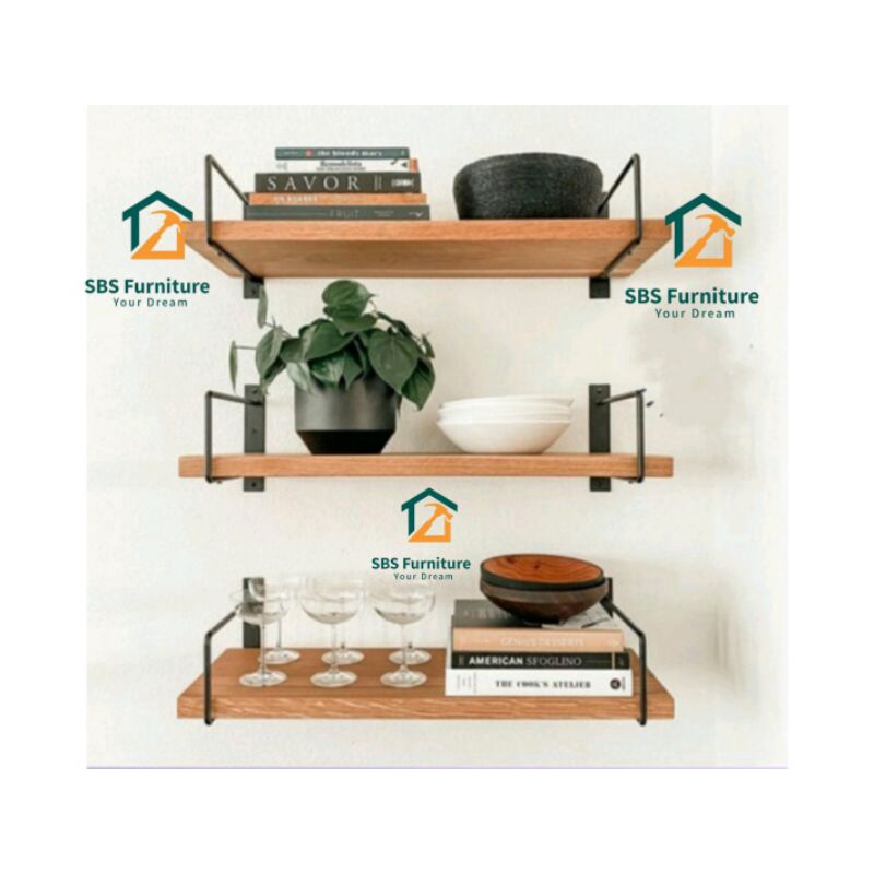 Jual RAK DINDING BESI KAYU / AMBALAN MELAYANG MIX BESI / RAK BUKU RAK ...