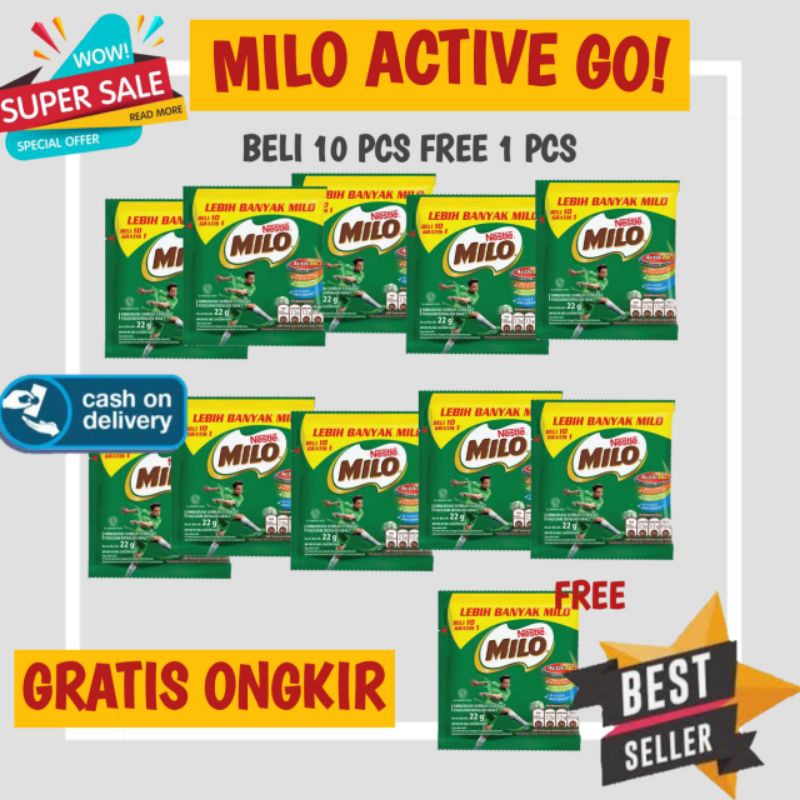 Jual Susu Milo Nestle Sachet 22 gr 1 renceng isi 10 free 1 pcs total ...