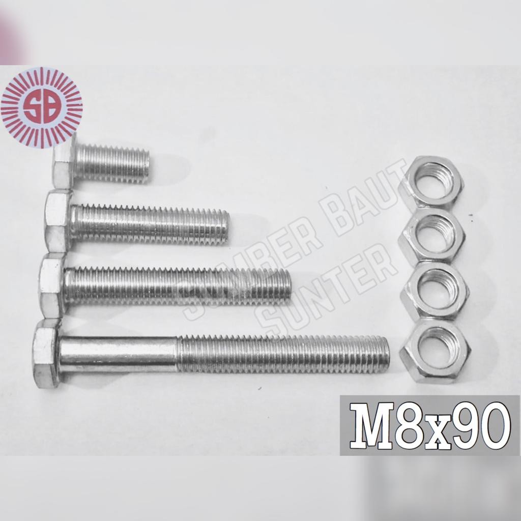 Jual M8x90 Baut Mur Hexagon Putih BMP Hex 8x90 Kunci 13 Galvanis | Shopee Indonesia