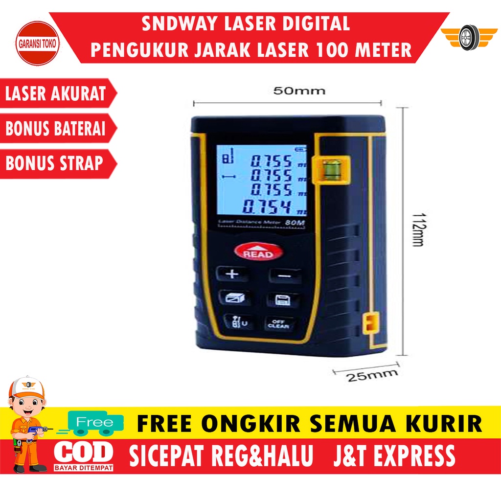 Jual SNDWAY Meteran Laser Digital Pengukur Jarak Laser Meteran ...