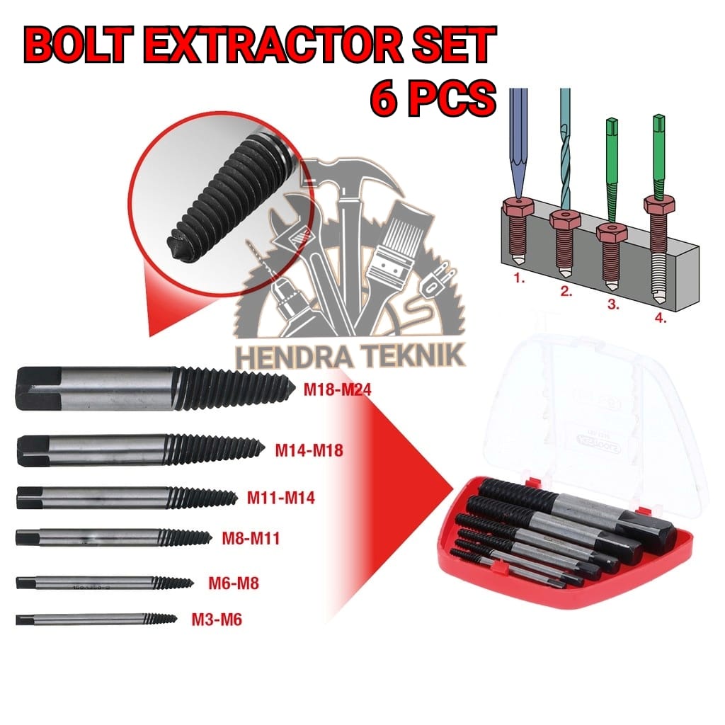 Jual TAP BALIK SET 6PCS ALAT BUKA BAUT PATAH SET 6 PCS SCREW EXTRACTOR ...