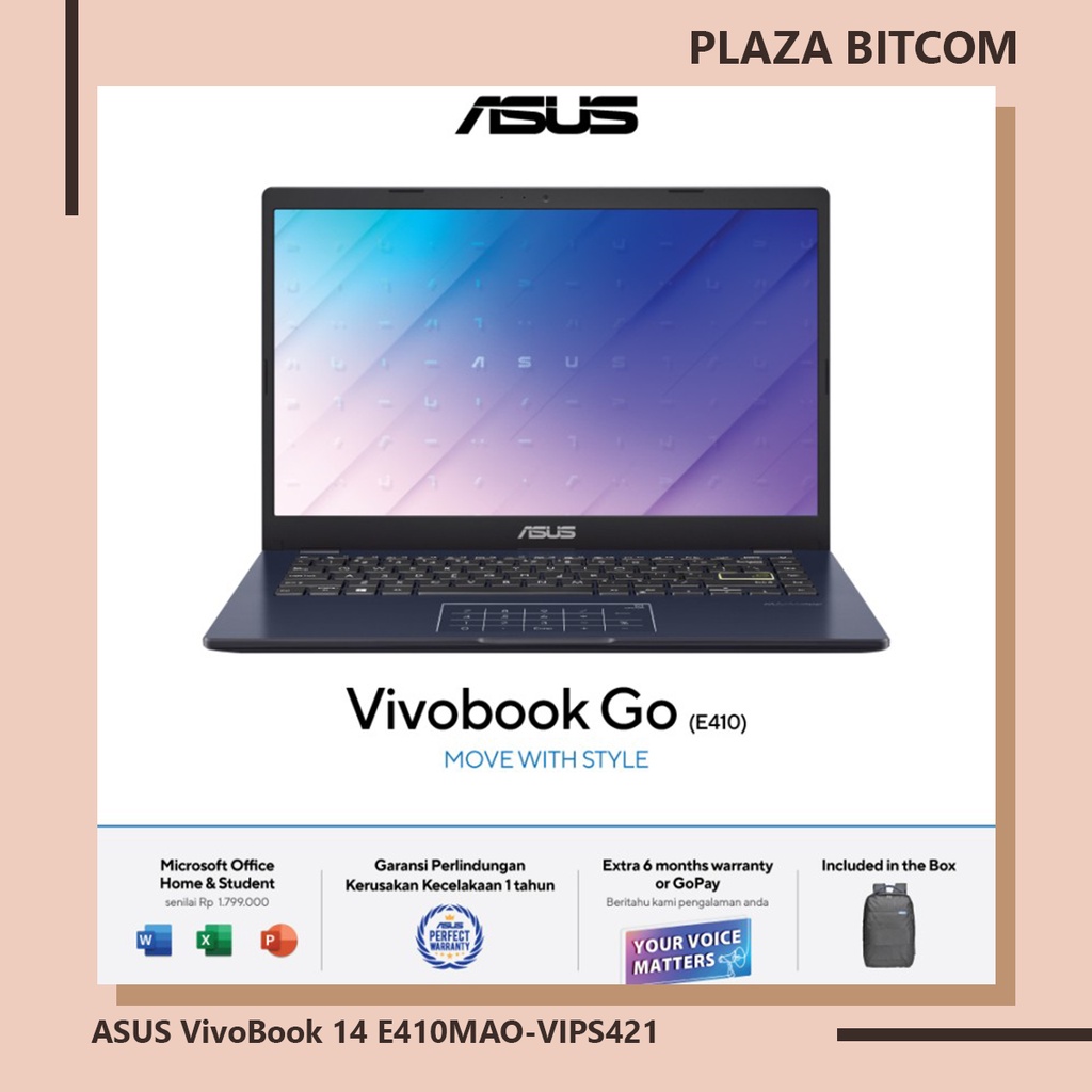 Jual ASUS VivoBook 14 E410MAO-VIPS421 N4020 4G 256G 14" FHD | BITCOM ...