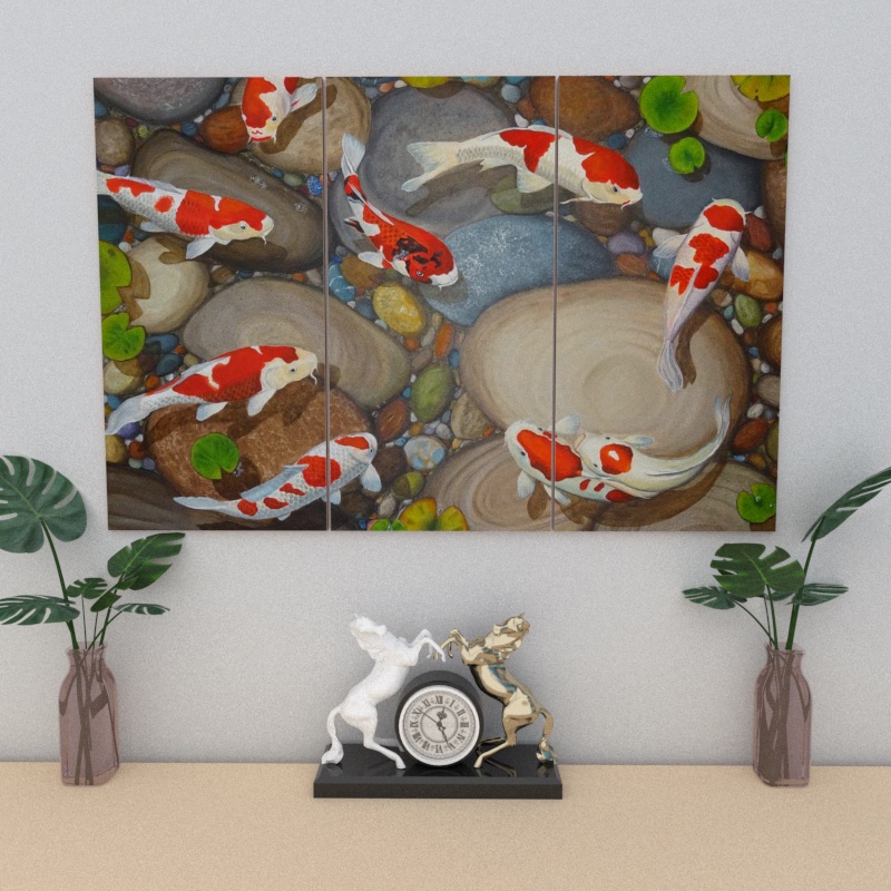Jual Hiasan dinding ruang tamu aestetic poster Art Puzzle 3 panel ikan ...