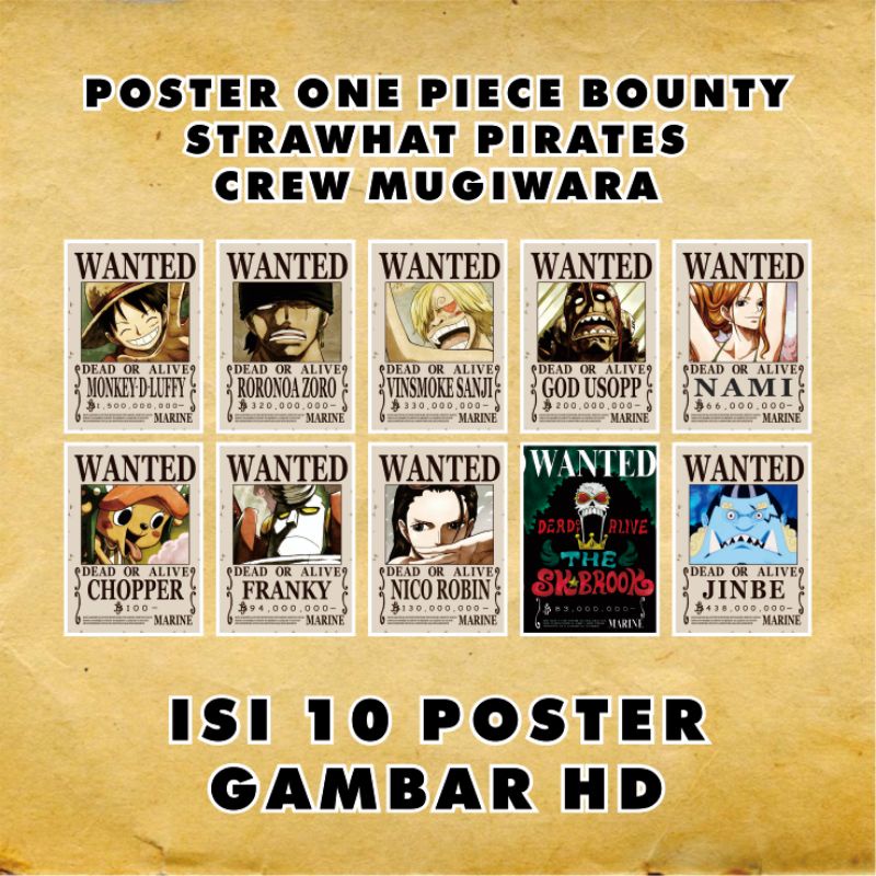 Jual ISI 10 POSTER BURONAN ONE PIECE CREW MUGIWARA | POSTER BOUNTY WANTED ONEPIECE STRAWHAT ...