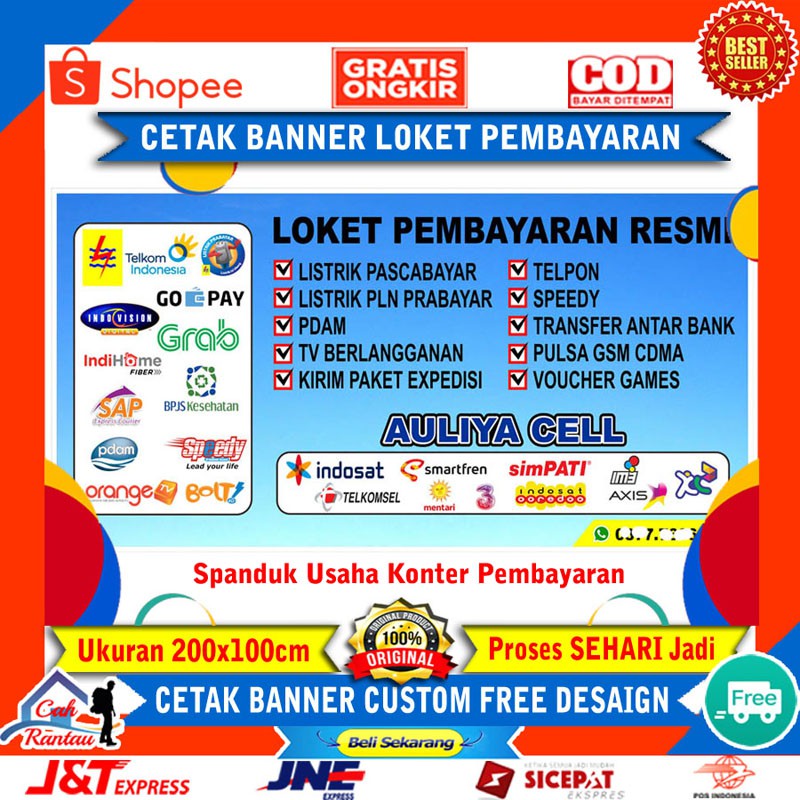 Jual Cetak Spanduk Banner Loket Pembayaran Baliho Konter Pulsa Custom Free Design Backdrop Plang ...