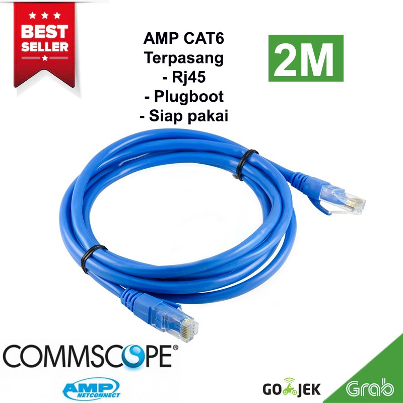 Jual KABEL UTP COMMSCOPE CAT 6 AMP 2 METER TERPASANG RJ45 DAN PLUGBOOT ...