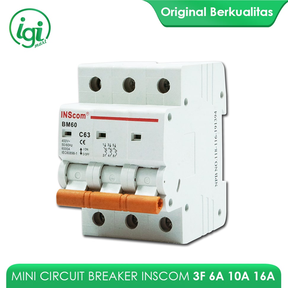 Jual MCB LISTRIK INSCOM 3P 6A 10A 16A / MINI CIRCUIT BREAKER 3 PHASE 3 POLE Indonesia|Shopee ...