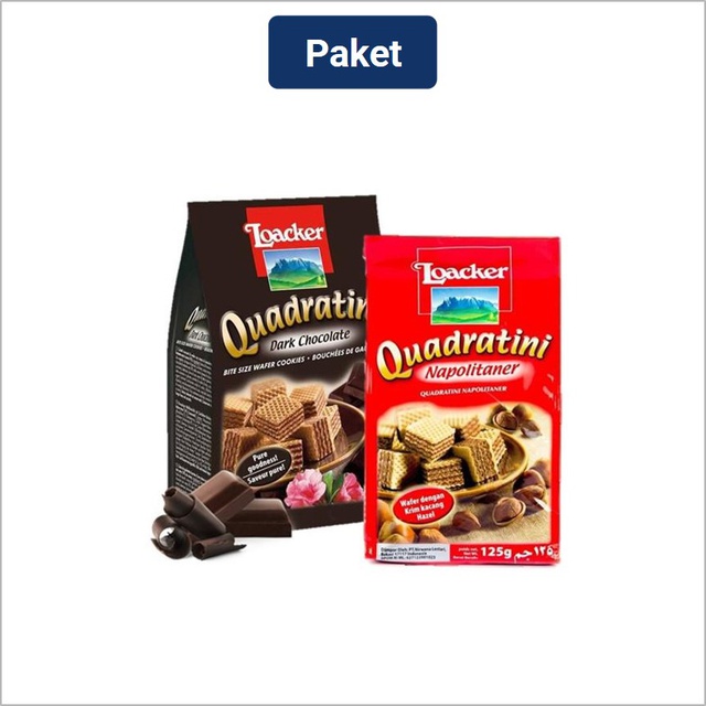 Jual Loacker Quadratini Wafer Napolitaner 125 gr + Wafer Dark Cokelat ...
