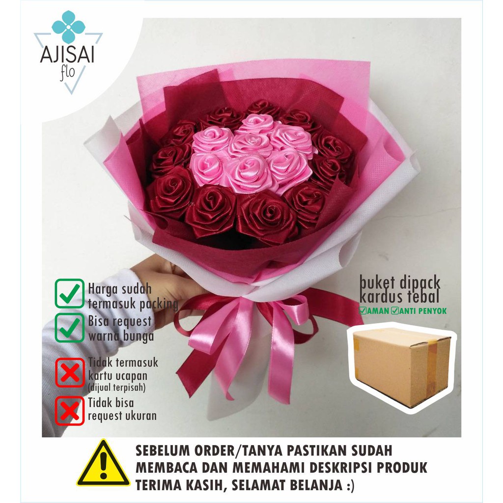 Jual Buket Mawar Pita Satin I SATIN ROSE BOUQUET isi 18 bunga Buket ...