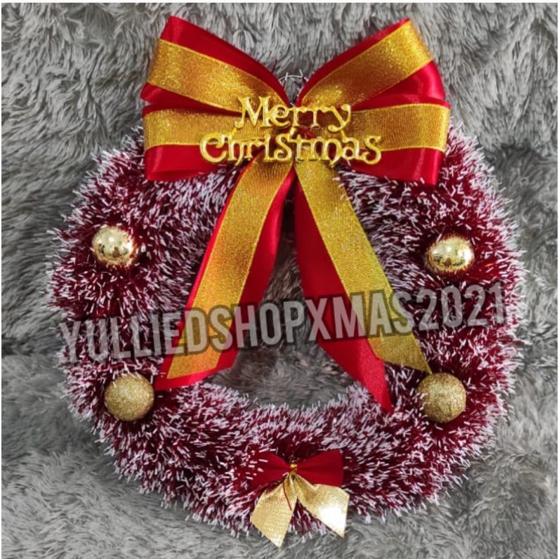 Jual Hiasan Natal Gantung Pintu / Krans Natal Merah Gold | Shopee Indonesia