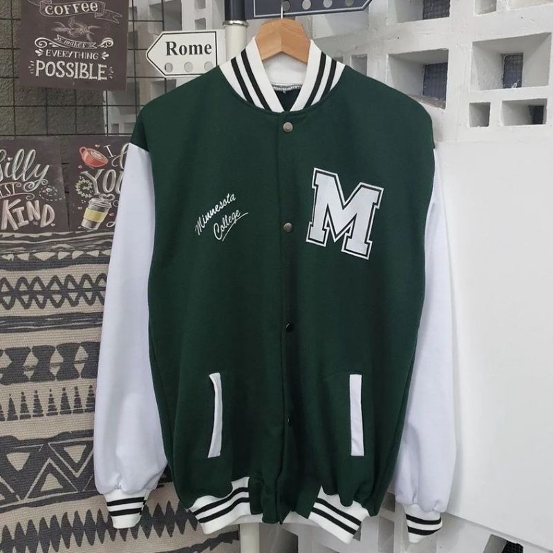 Jual M Varsity Jacket Green Bottle - Jaket Baseball Warna Hijau Botol ...