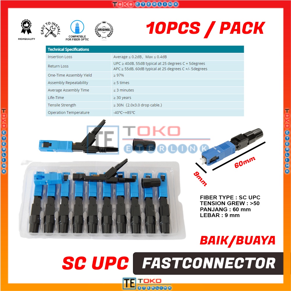 Jual 1Pack ISI 10Pcs SC UPC Fiber Optik FTTH Fast Connector model Buaya Indonesia|Shopee Indonesia