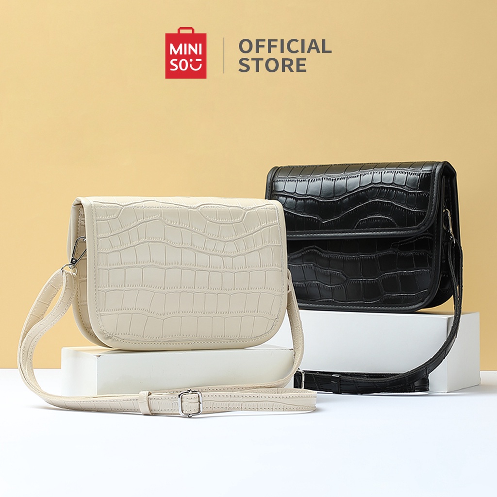 Jual MINISO Tas Selempang Crossbody Bag Tas Bahu Tas Wanita Hitam Pola ...