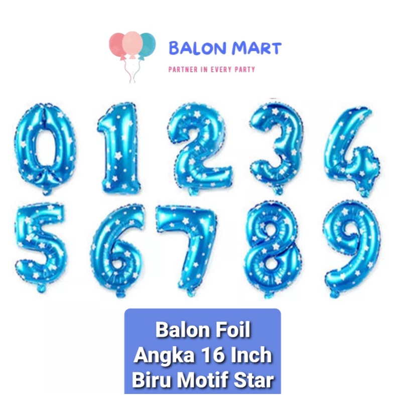 Jual Balon Foil Angka Biru Bintang 16inch/40cm | Shopee Indonesia