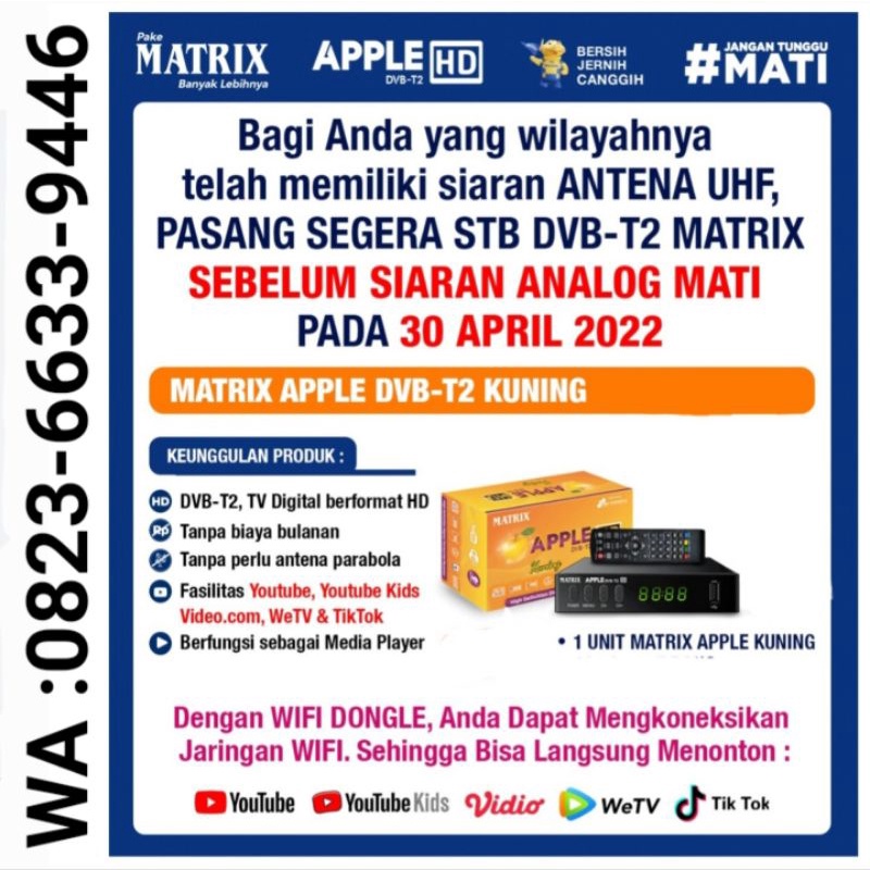 Jual stb dvbt2 matrix apple kuning hd siaran tv digital set top box ...