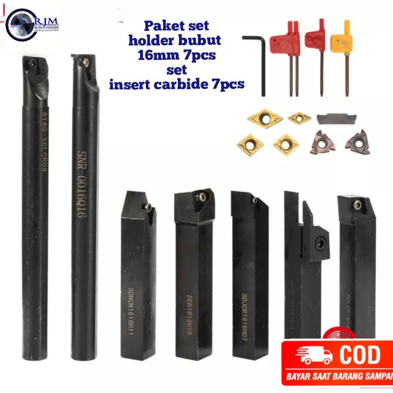 Jual Paket set komplit holder bubut luar dalam 16mm 7pcs set insert carbide 7pcs cocok untuk ...