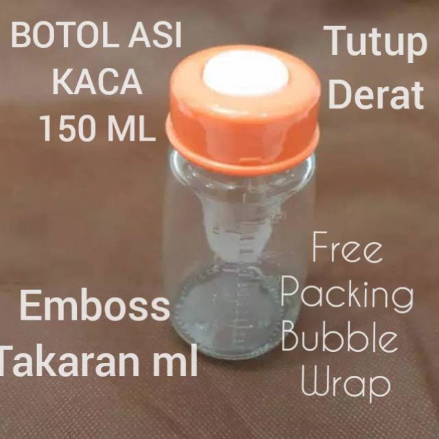 Jual Botol Asi Kaca Asi 150ml Emboss Tutup Orange / Botol susu kaca ...