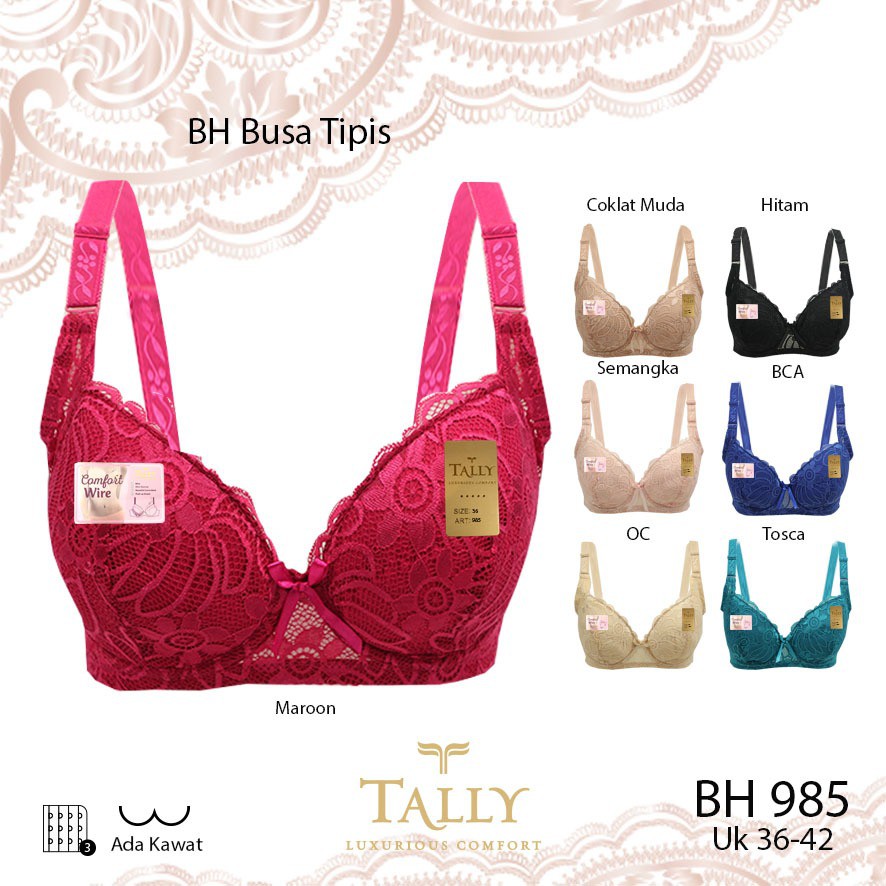 Jual Bh Bra Tally 985 Full Cup (Cup B) Brukat Renda | Bra Tanpa Busa Pakai Kawat |djc | Shopee ...