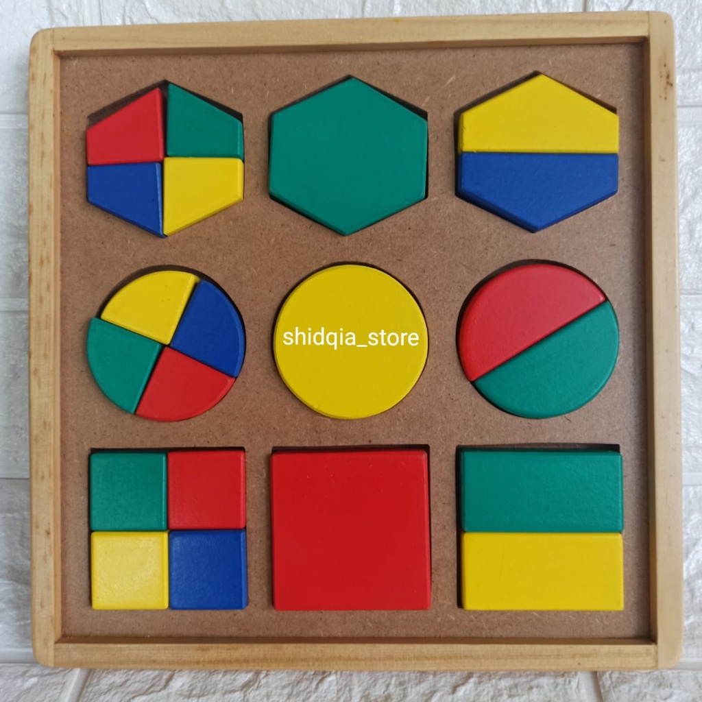 Jual Mainan Kayu Edukasi Anak Susun Pecahan Geometri / Alat peraga anak ...