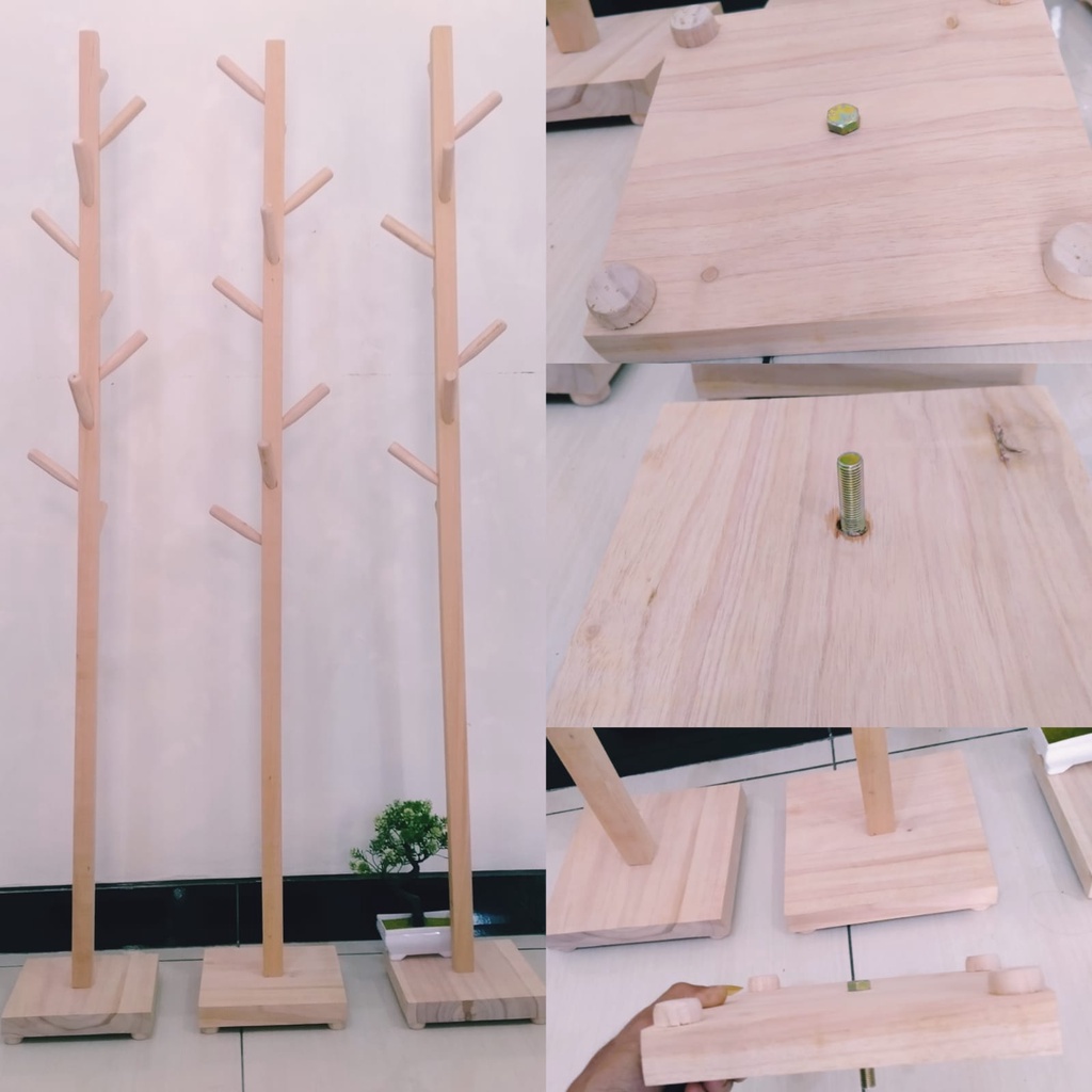 Jual Stand hanger kayu estetik/ stand topi, tas, baju (free lem penguat ...