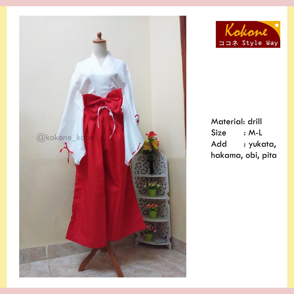 kokone styleway hakama kikyo inuyasha yukata kimono cosplay miko merah ...