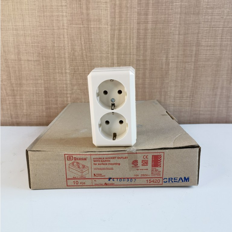 Broco Stop Kontak Double Arde Outbow Persegi Cream 2 Lobang (15420 ...