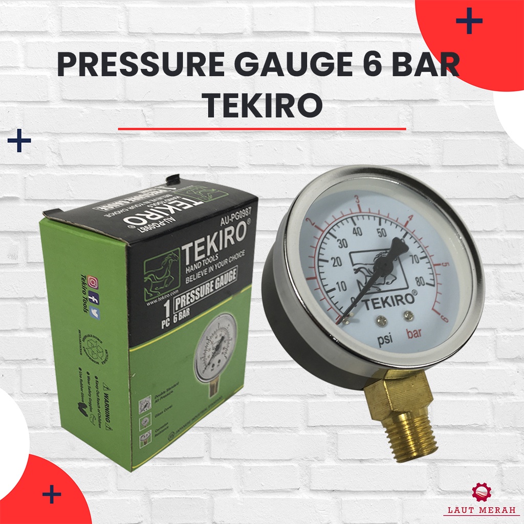 Jual Manometer 6 Bar Pressure Gauge 6Bar 6kg merk TEKIRO Presure Gauge ...