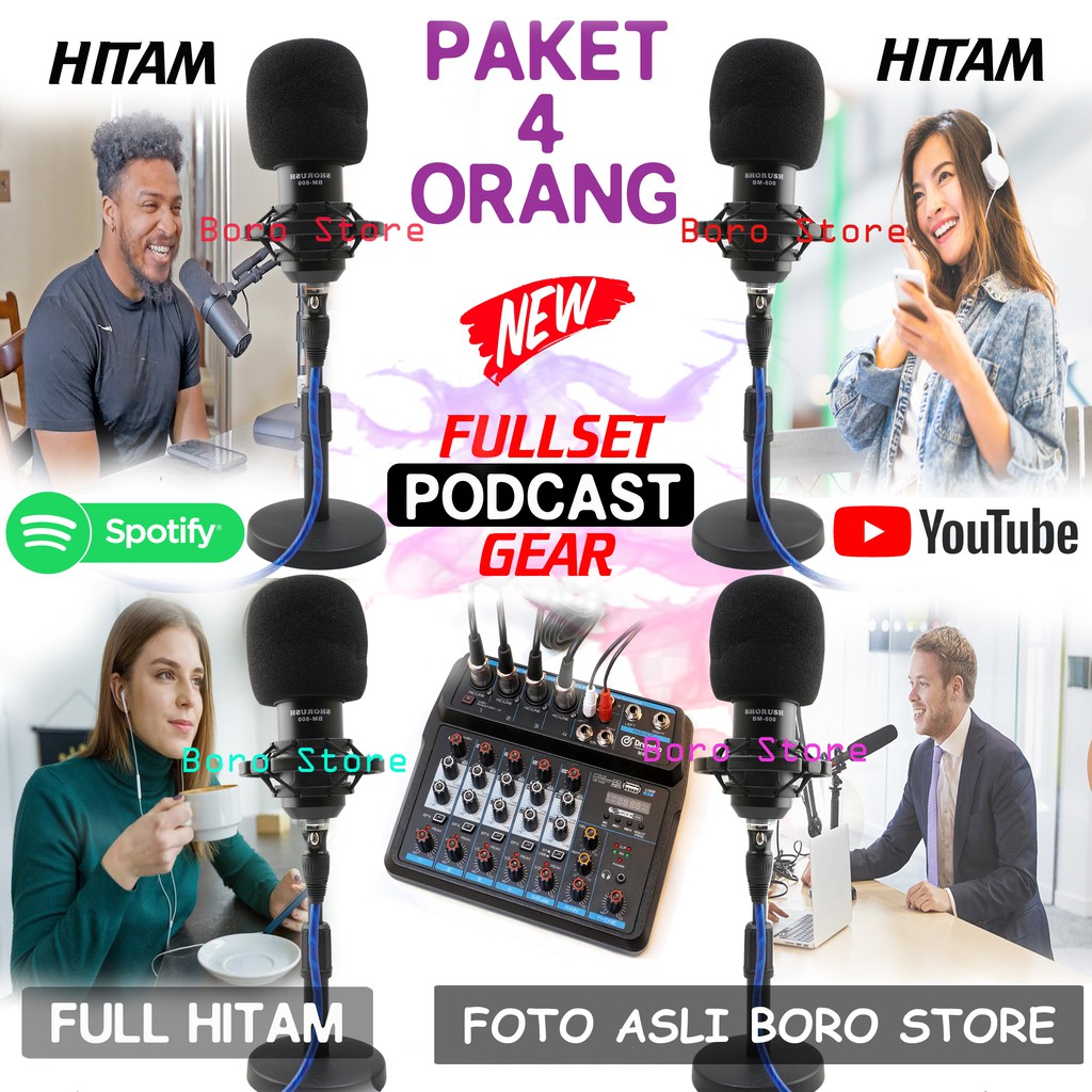 PAKET PODCAST 4 ORANG Tripod Meja Bundar Mic Microphone BM800 BM 800 ...