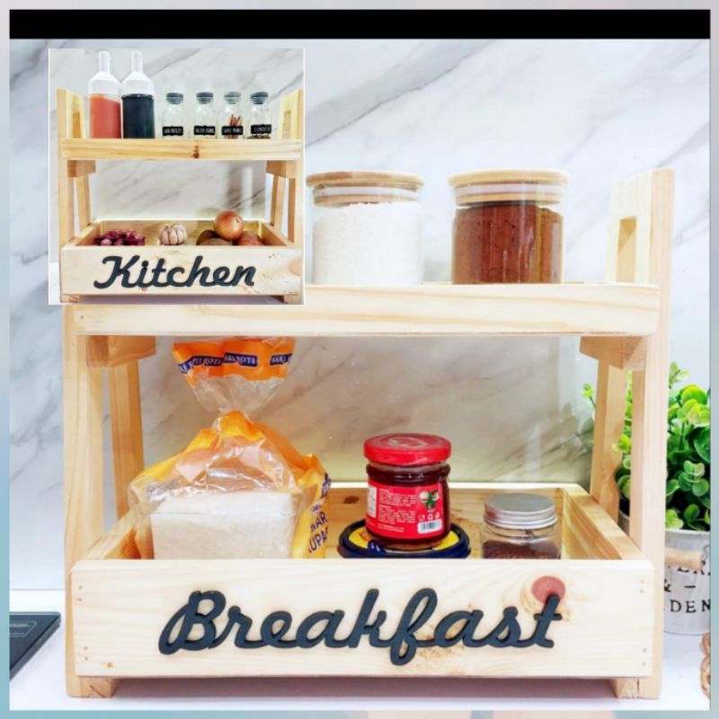 Jual Rak 2 SUSUN TULISAN BREAKFAST bumbu dapur serbaguna / rak susun ...