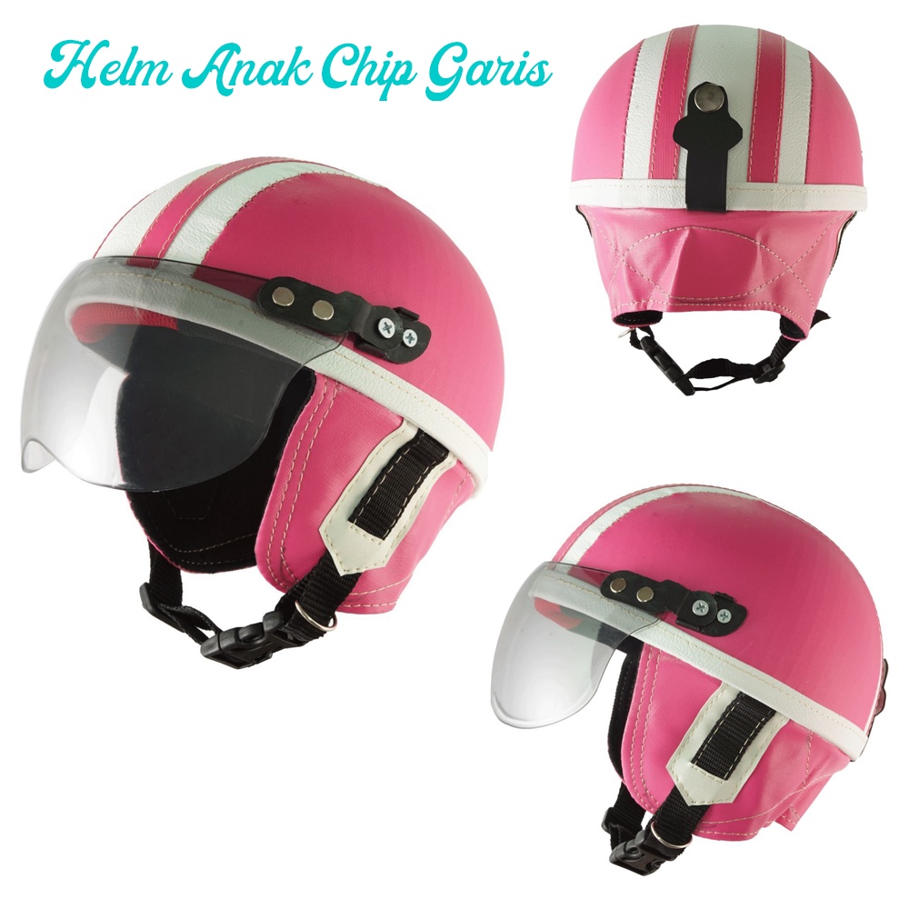 Jual Helm Anak Retro Chip Premium helm sepeda anak Pink Putih Garis ...