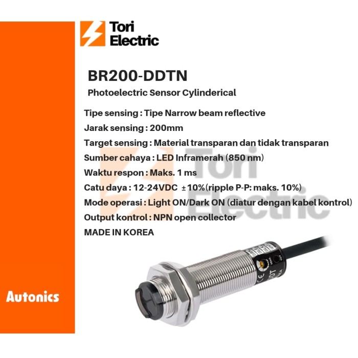 Jual AUTONICS BR200-DDTN CYLINDERICAL PHOTOELECTRIC SENSOR | Shopee ...