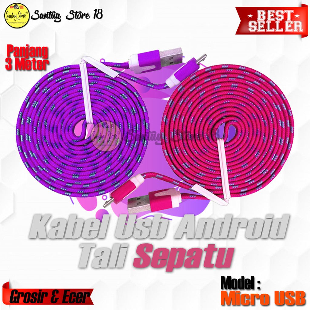 Jual Kabel Charger Model Setrika 3 Meter // Kabel USB Android 3-Meter ...