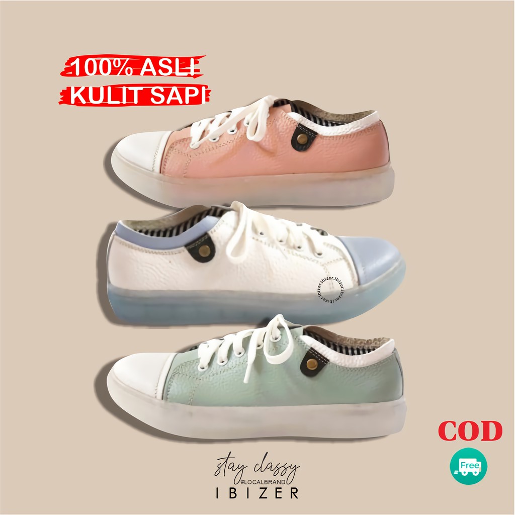 Jual Sepatu Wanita Sneakers KULIT ASLI SAPI Sepatu Tali Cewek Sepatu ...