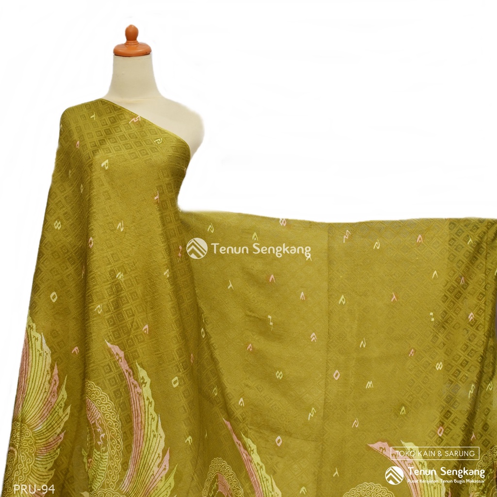 Jual Kain Tenun Dobby Batik Sutra Bugis Makassar Hijau Lemon - Tenun Sengkang PRU-94 (Harga Per ...