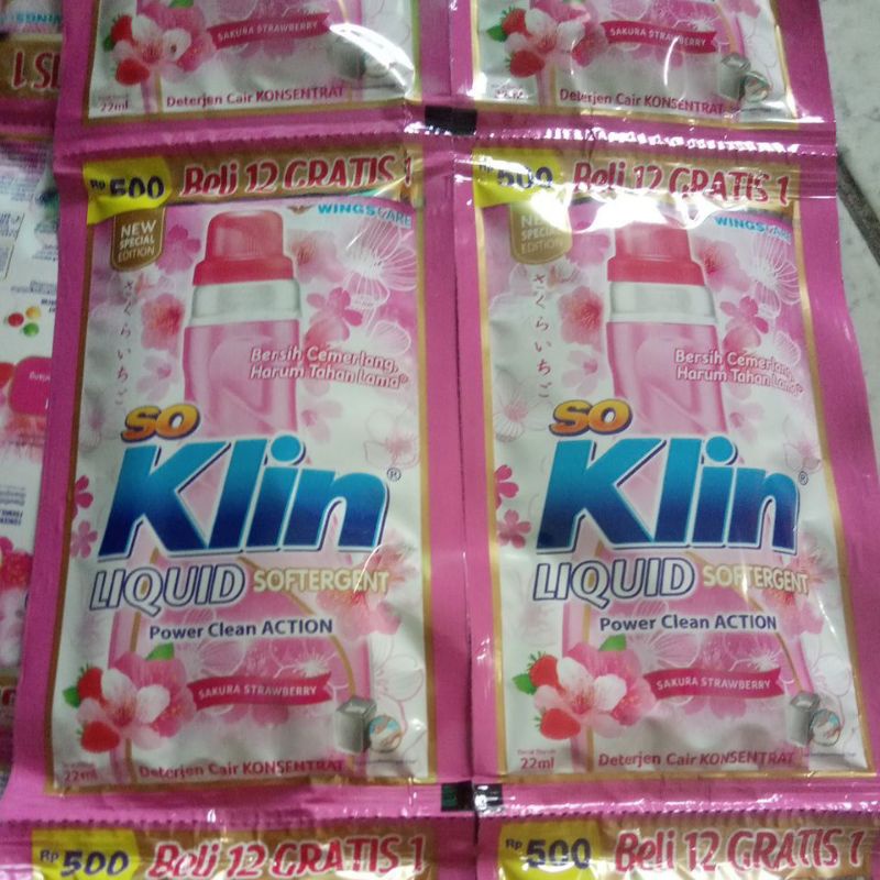 Jual [Termurah] Sabun Cuci So Klin Jumbo Liquid Softergent Sakura Strawberry Renceng (13 sachet ...