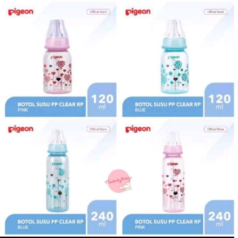 Jual pigeon pp clear botol susu with s-type nipple 120ml blue, pink ...