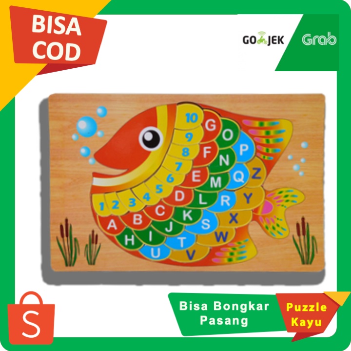 Jual Mainan Edukasi Anak Puzzle Kayu Huruf dan Angka Ikan Mainan Anak ...