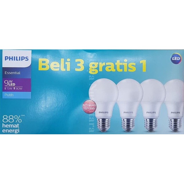 Jual Lampu Essential LED 9 Watt, Multipack Beli 3 Gratis 1 Philips ...