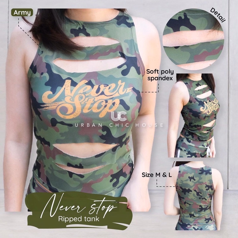 Jual Never stop ripped army / baju senam / kaos olahraga / urban chic ...
