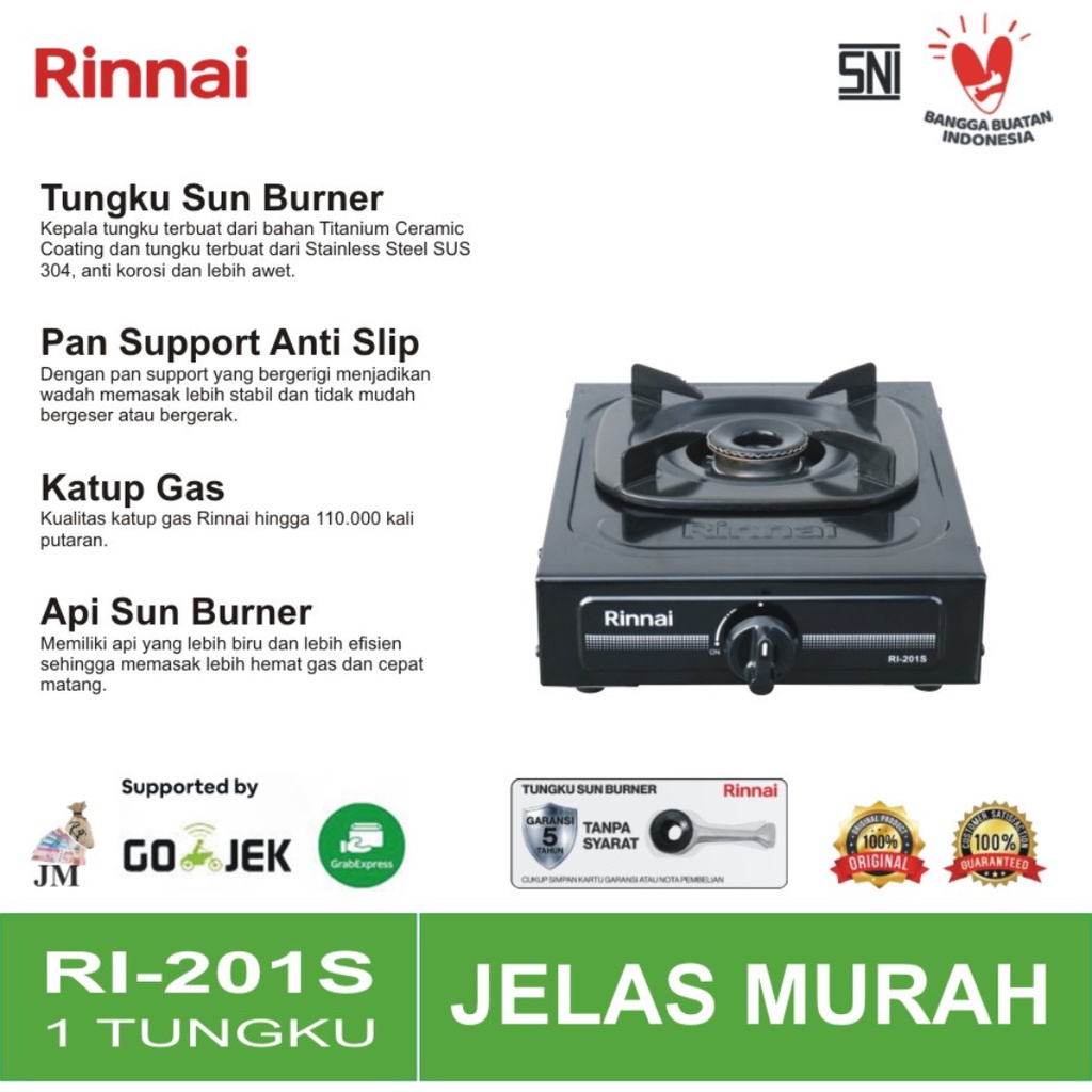 Jual Kompor Gas 1 Tungku Rinnai RI201S / RI-201S / RI-201 S / RI201-S / RI201 S - Garansi Resmi ...