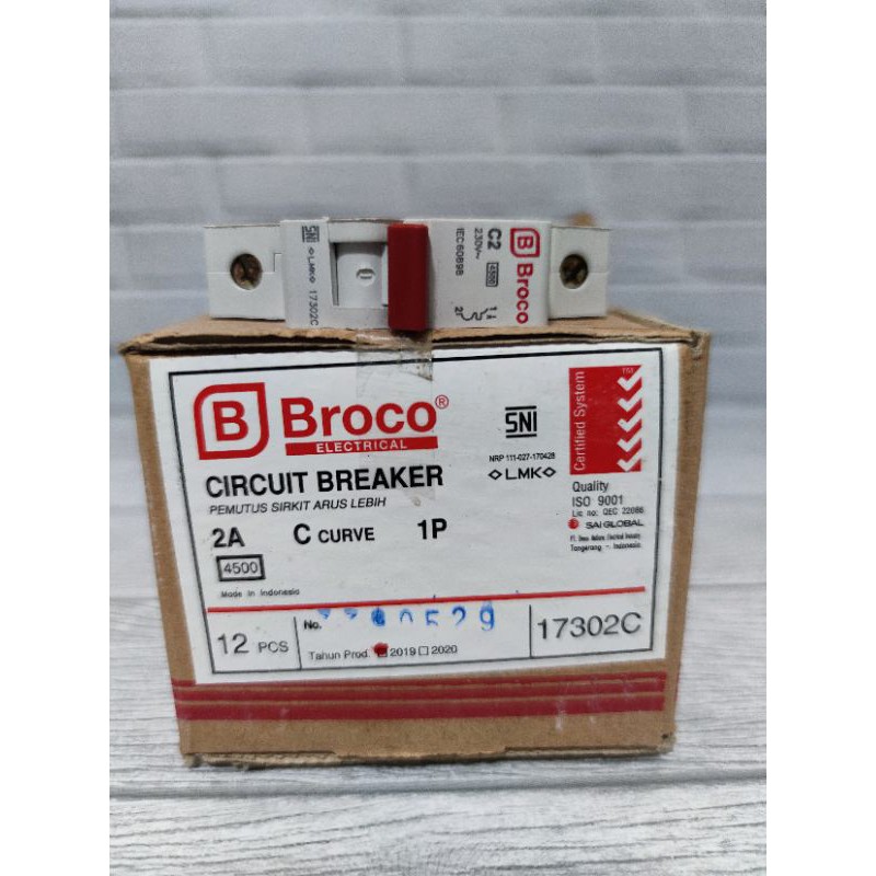 Jual MCB BROCO 2A C2 2 AMPERE 1P 17302C MINI CIRCUIT BREAKER | Shopee ...